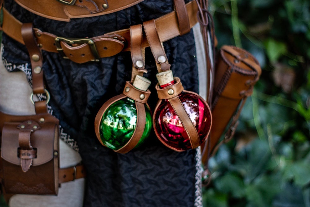 Red Potion Bottle With Leather Holder Potion. Flask DRINKING | Etsy