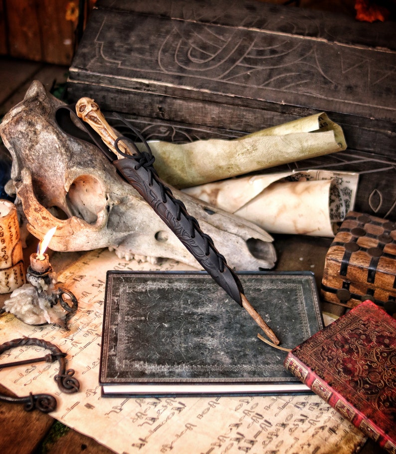 Magic Wand Leather Holster Ornated Laced & Aged for Wizard and Witch ...
