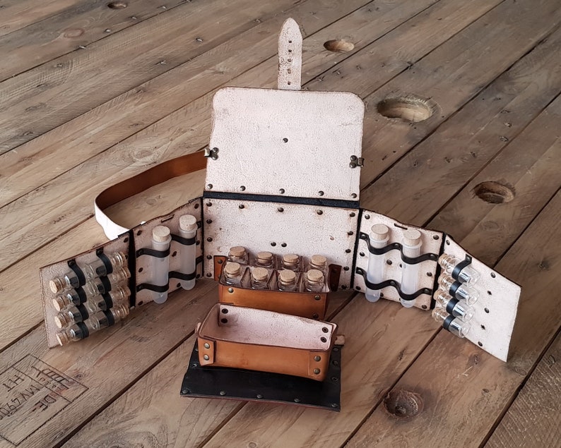 Alchemist leather larp Bag Potion Set for steampunk alchemist | Etsy