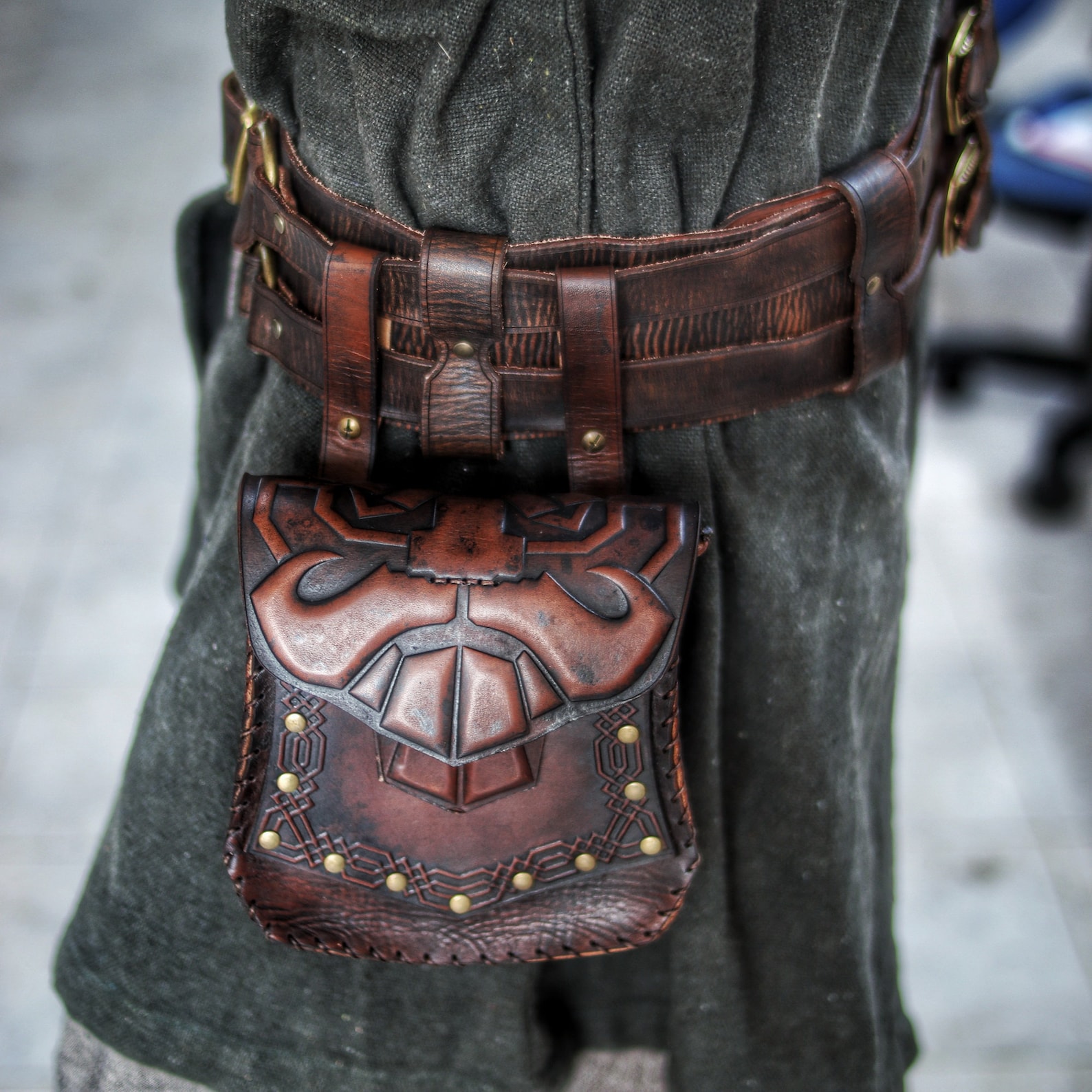 Leather Dwarf Pouch Embossed Duavern Belt Bag for Larp Steampunk ...