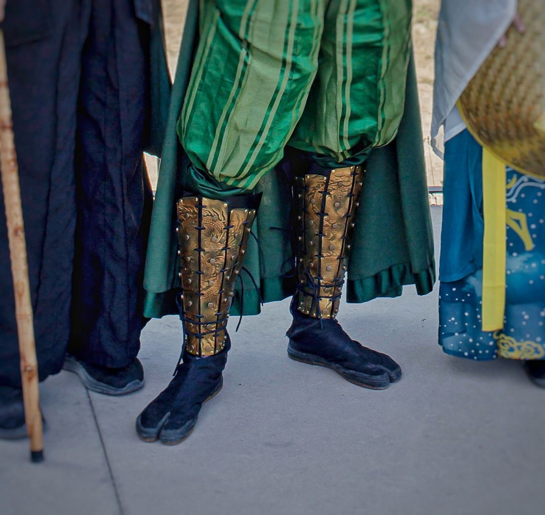 Samurai Dragon Greaves Larp Armor Oriental Leather Greaves Cosplay Shin ...