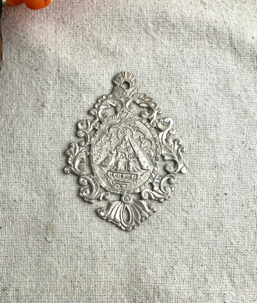 Antique Virgin of Africa Filigree Medal, 3 1/8" X 2 3/8", 4 Mm Hole ...