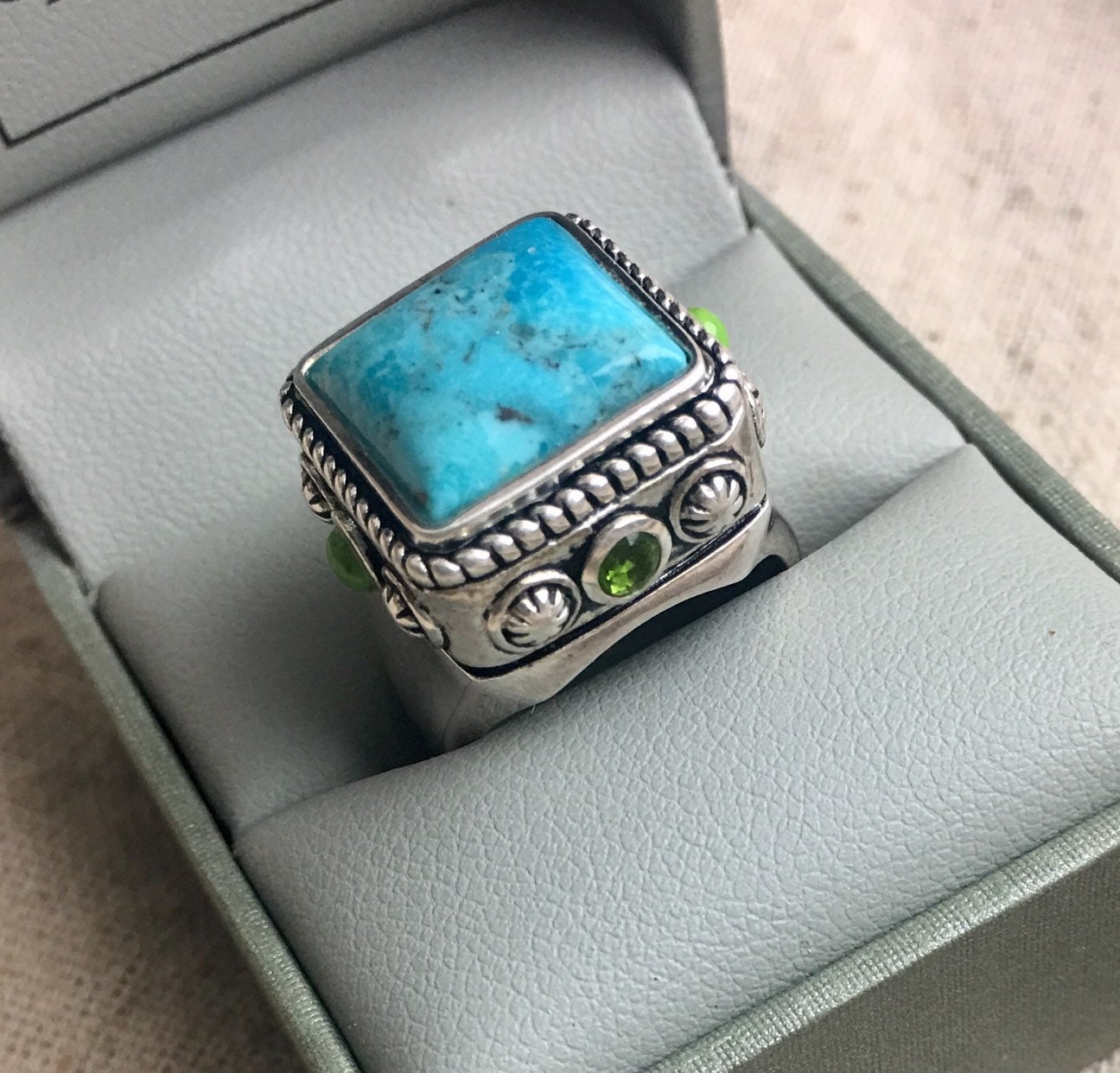 Barse Blue Howlite and Peridot Ring Sterling Size 6 Vintage | Etsy