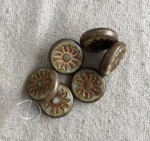 Jewelry & Beauty 1 mm hole 6 beads per strand 22 mm Czech Glass Sun ...