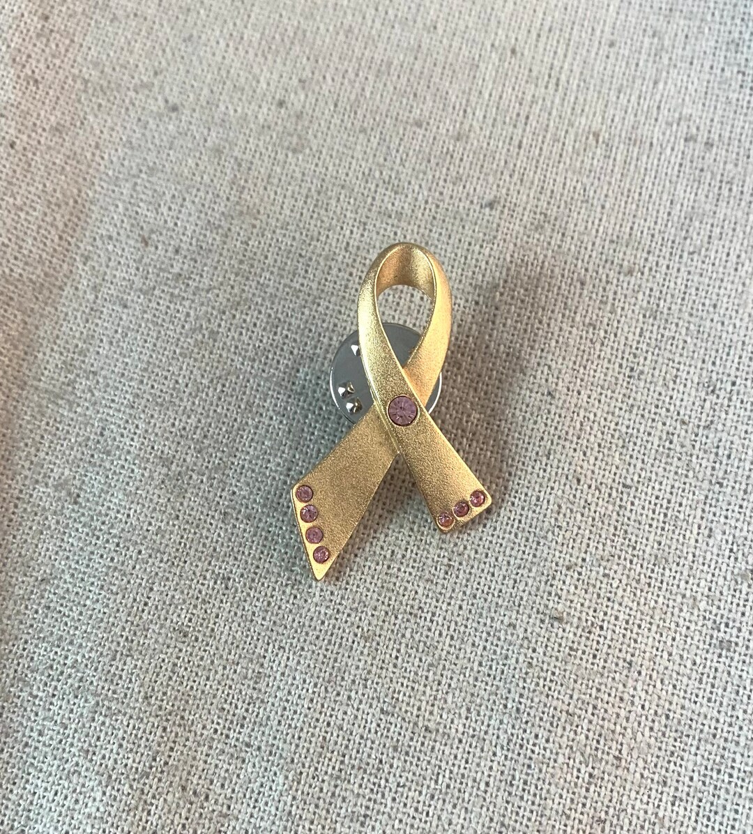 Avon Causes Ribbon Lapel Pin With Pink Rhinestones, 1 3/8" X 7/8", Gold ...
