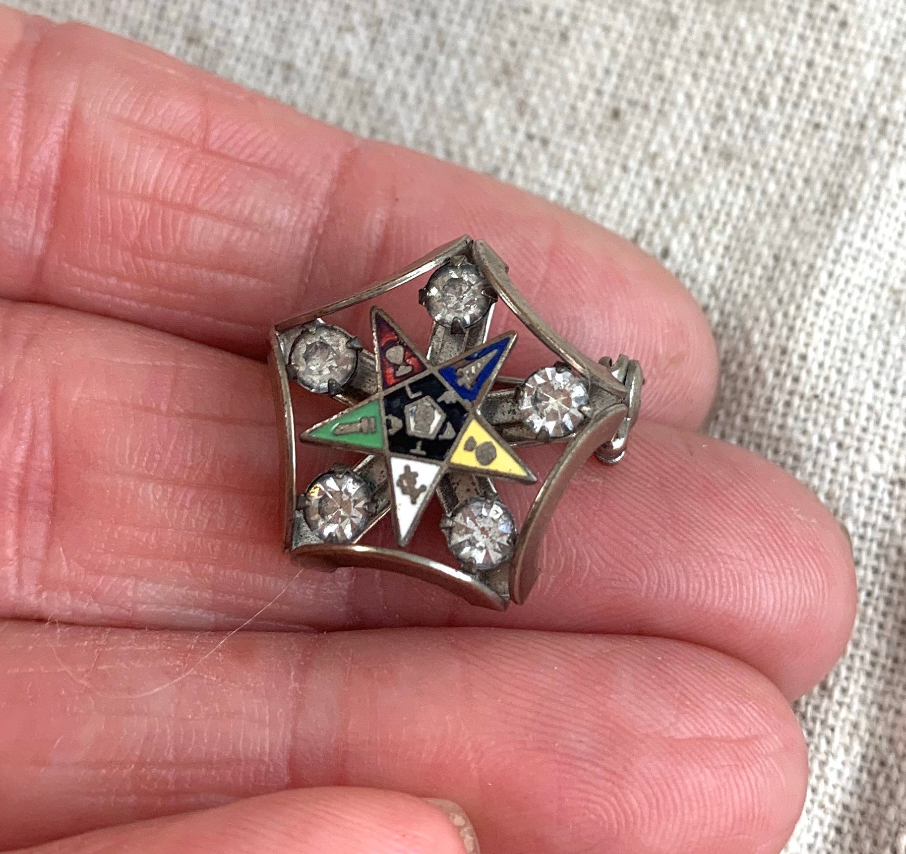 Vintage Order of the Eastern Star Rhinestone Brooch, Enamel Detail - Etsy