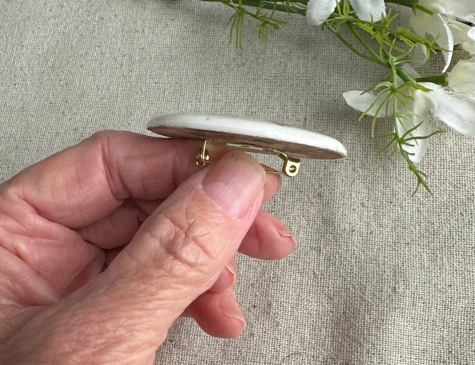 Vintage Ceramic Hand Painted Cabochon, Brooch, 2" X 1 1/2", Preowned ...