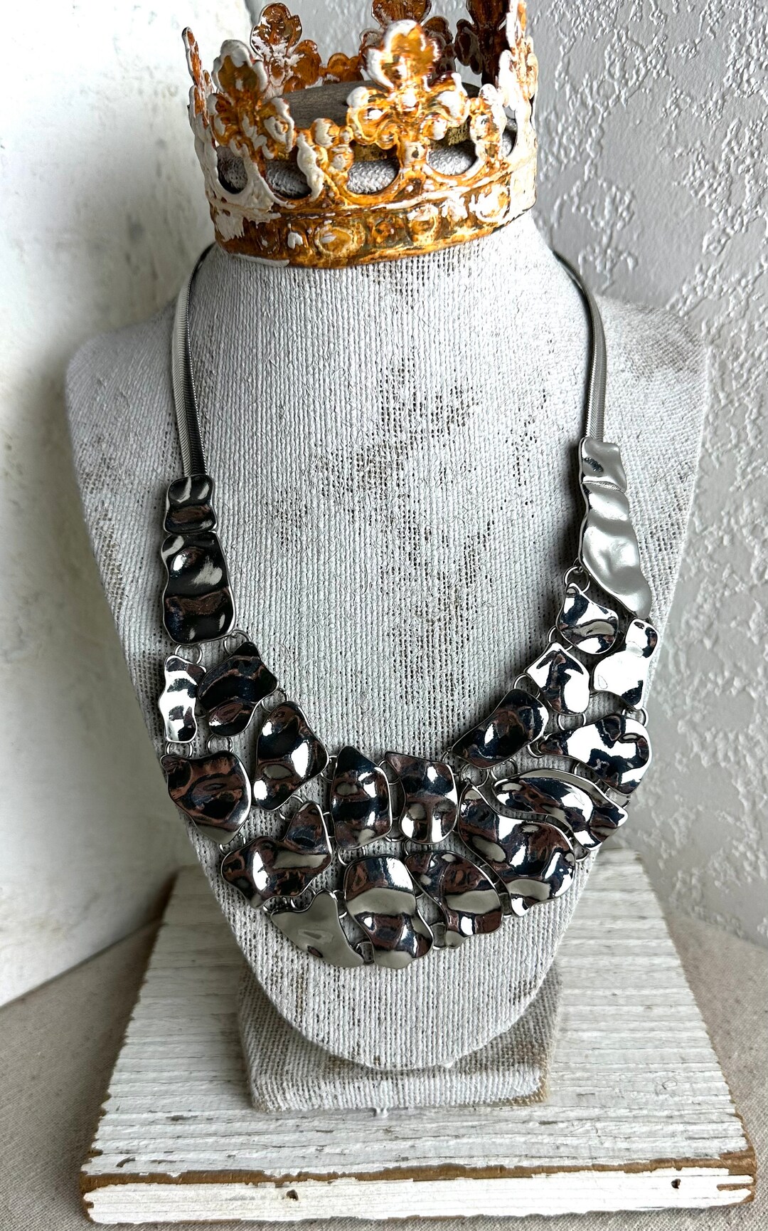 Bib Necklace, 20" Long, 3" Extender, 6 Mm Flat Snake Chain, 6 1/2" X 2 ...