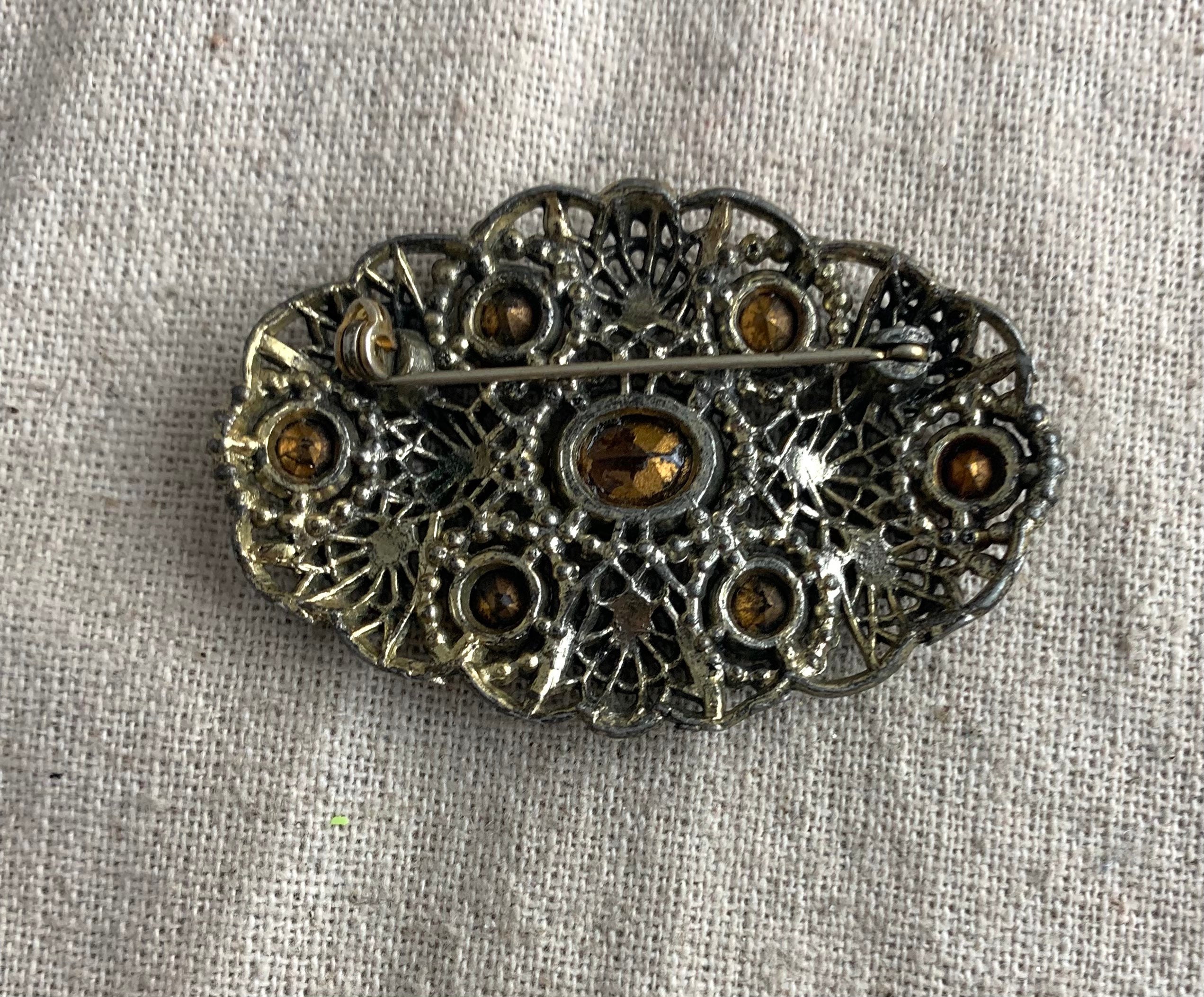 Vintage Amber Rhinestone Brooch 2 1/8 x 1 3/8 | Etsy