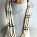 Carved Bovine Bone Bead Necklace and Earring Set, 24 Long, Silver Tone ...
