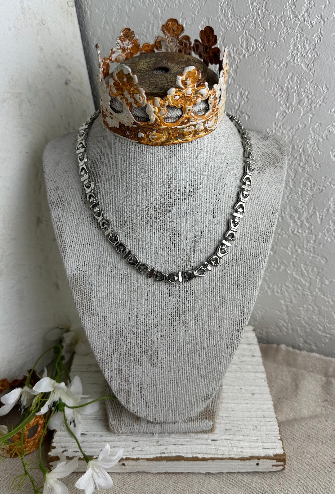 Fancy Link Chain Necklace, 16 Long, 7 Mm Wide, Silver Tone Base Metal ...