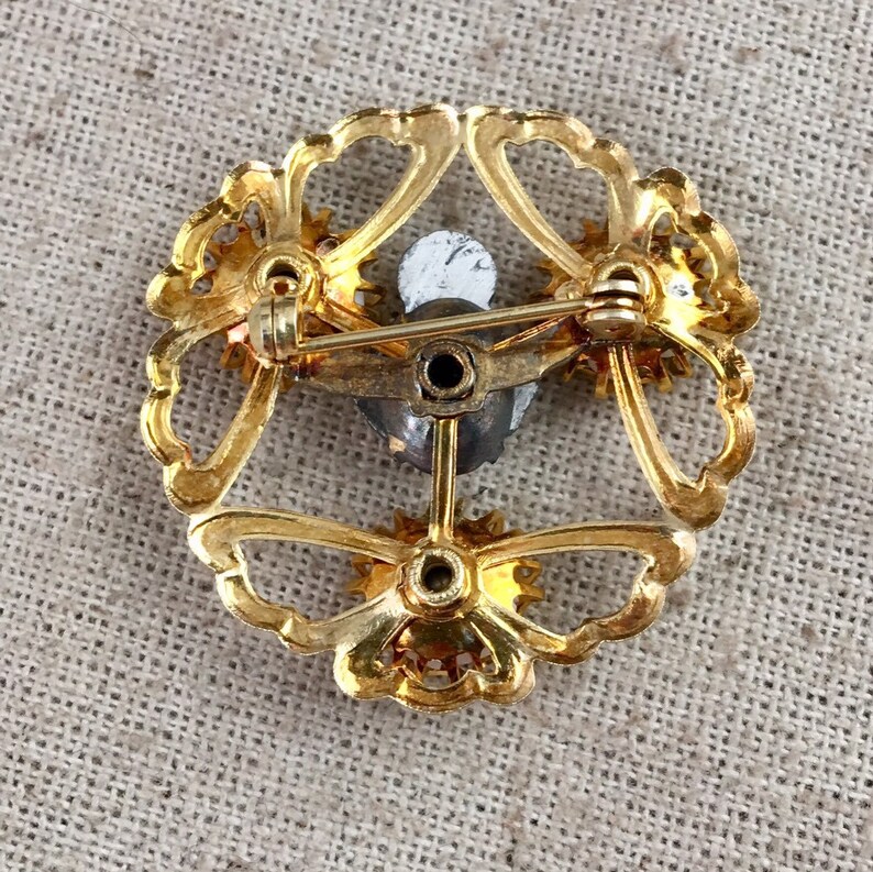 Vintage Religious Pin Gold Tone Base Metal Pink Rhinestones - Etsy