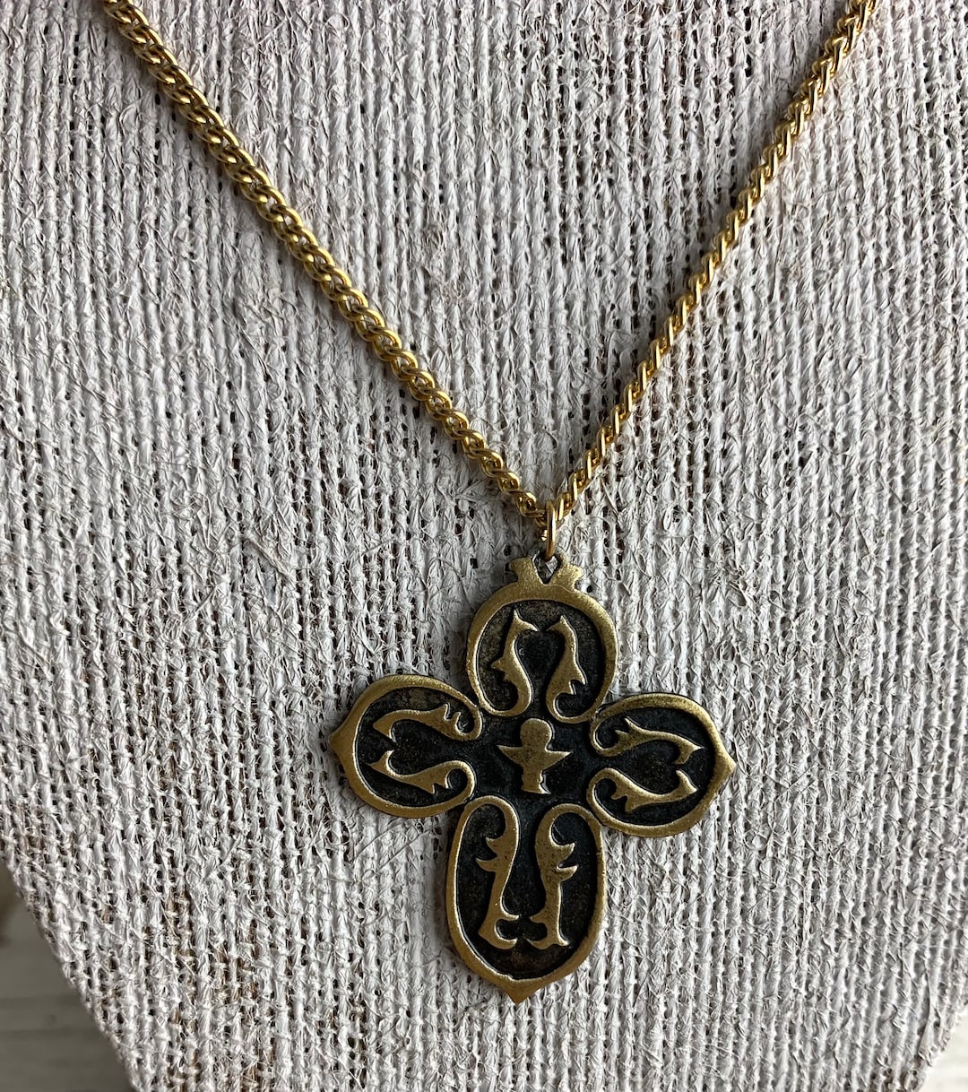 Pewter Cross Pendant and Chain, 24" Chain,, 1 1/2" X 1 1/4" Cross ...