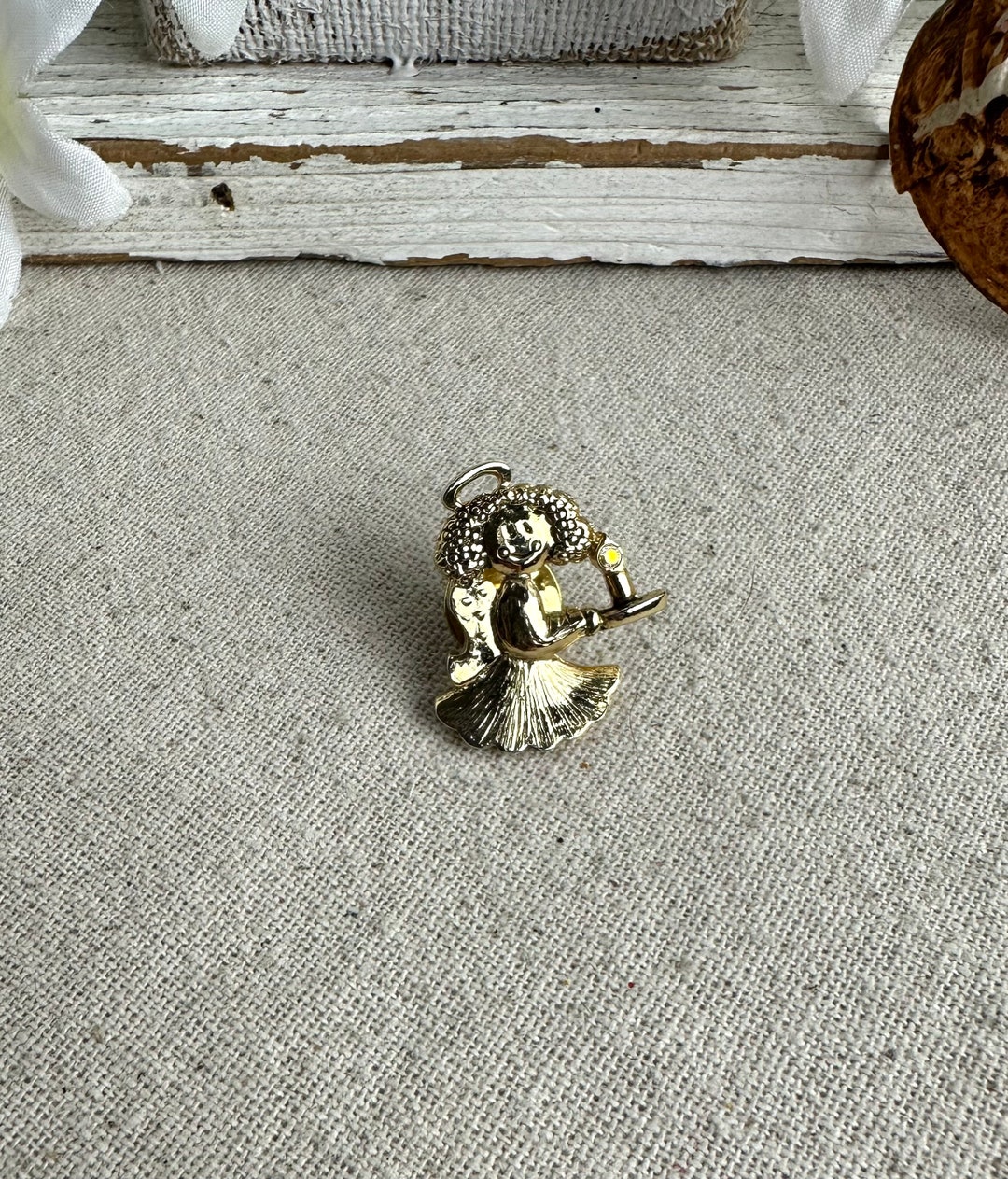 Angel Holding a Candle Stick Lapel Pin, 1" X 7/8", AB Rhinestone, Gold ...