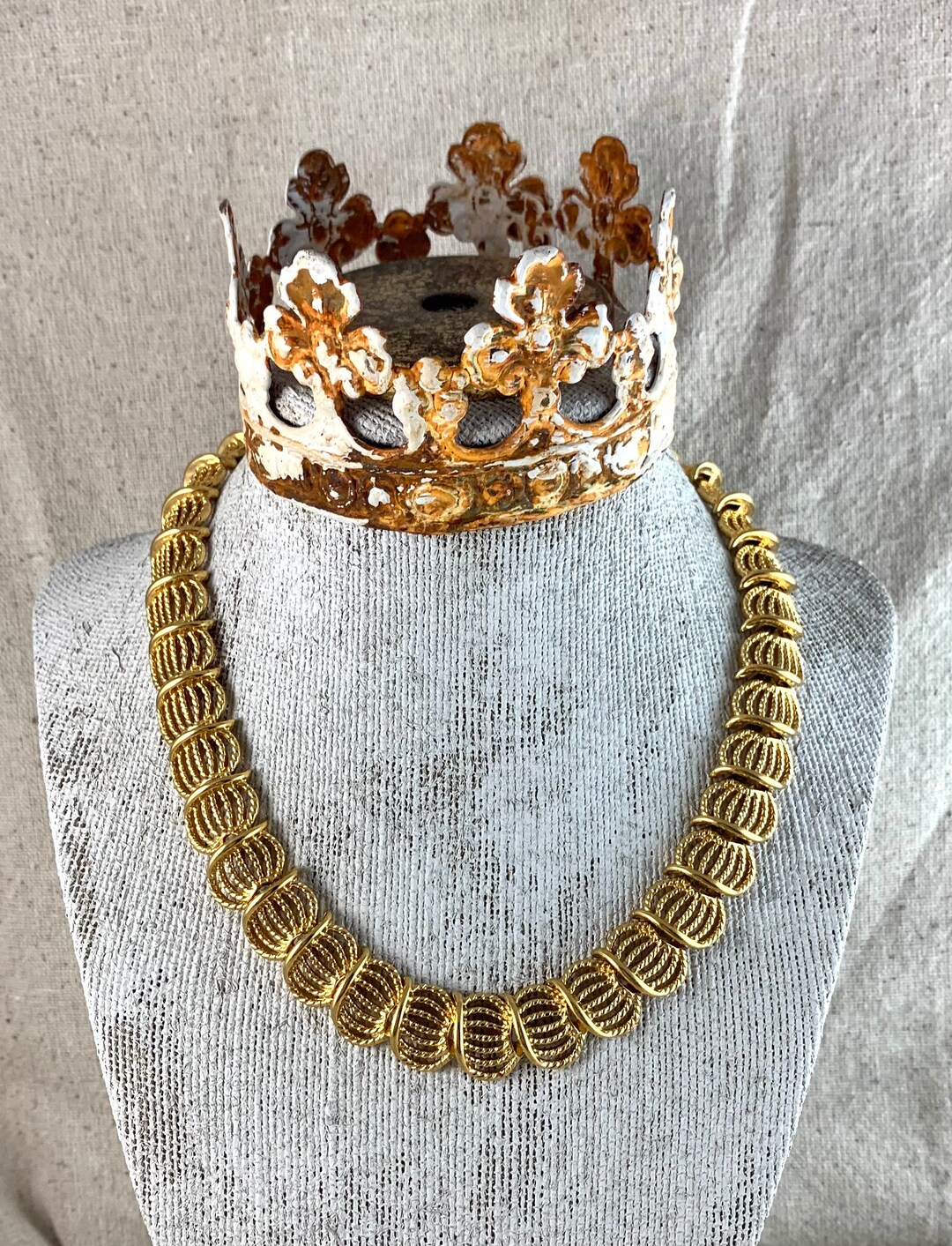 Napier Choker, 14" Long, 3/4" Wide, Gold Tone Base Metal, Open Work ...