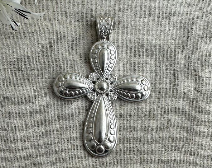Cross Pendant. 3 1/4" X 2 1/4", 6 Mm Loop Opening, Silver Tone Base ...