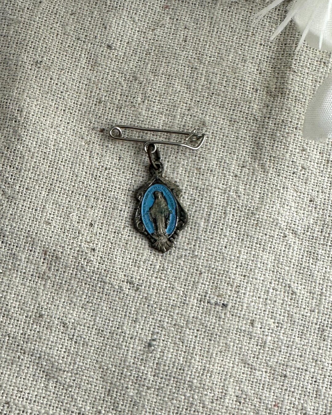 Miraculous Baby Medal, 1" X 1/2", Silver Tone Base Metal With Blue ...