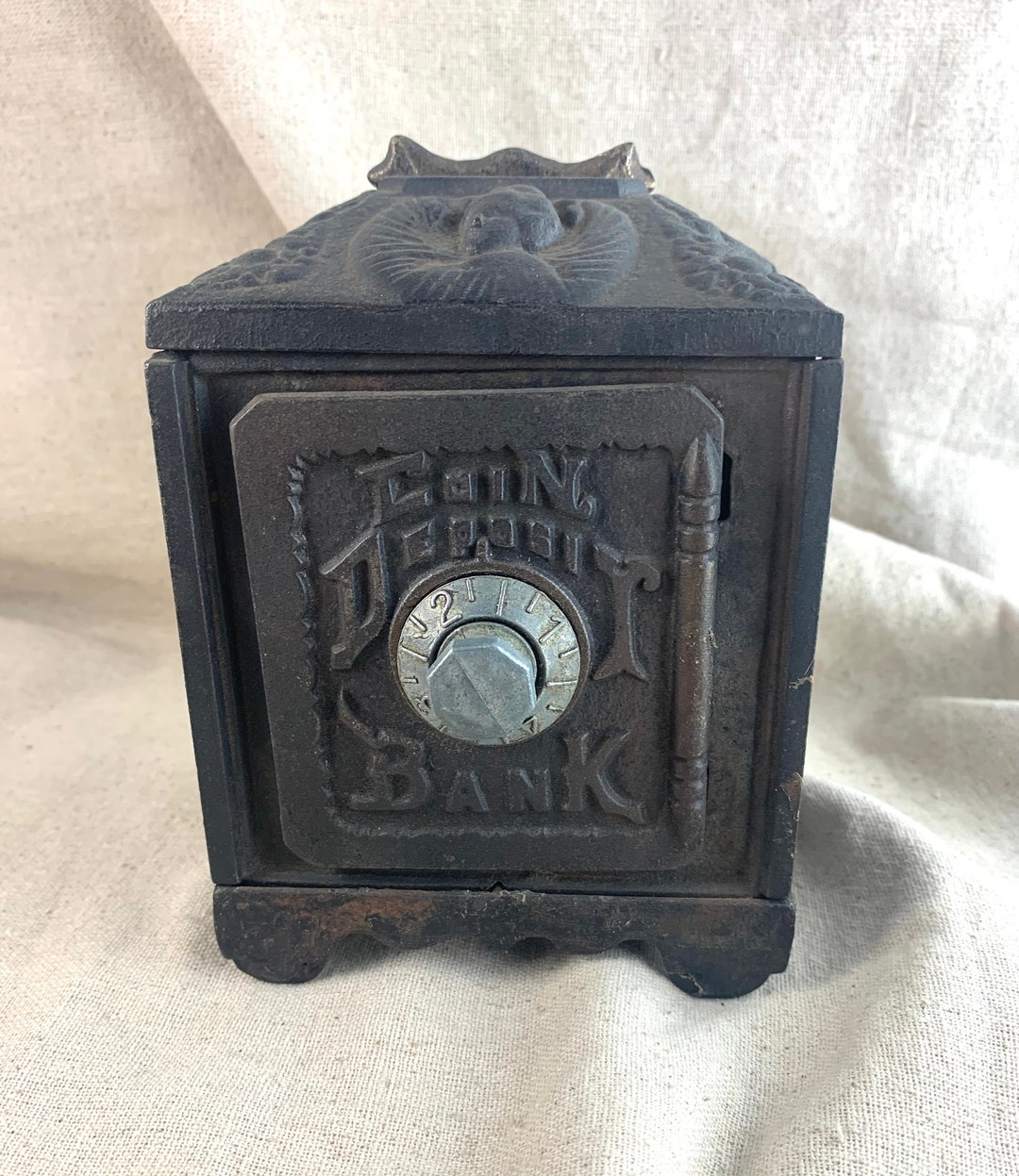 Antique Cast Iron Bank, 6" X 4" X 3", Coin Deposit Bank, Black Metal ...
