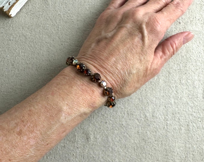 Rhinestone Line Bracelet, 7" Long, 6-9 Mm Prong Set Stones, Dark ...