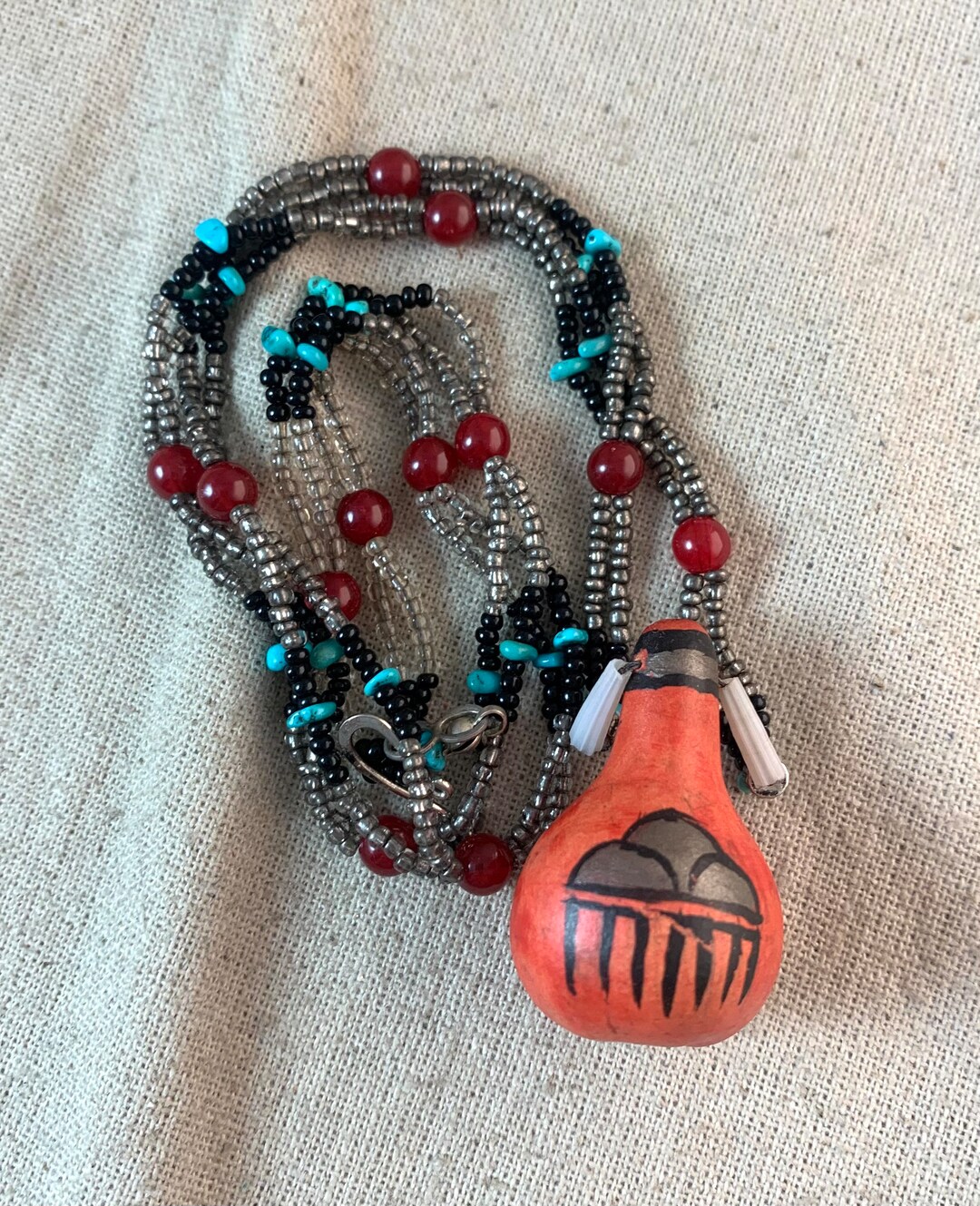 Native American Gourd Necklace, 26 Long, Seed Beads, 1 1/2 X 1 Red ...