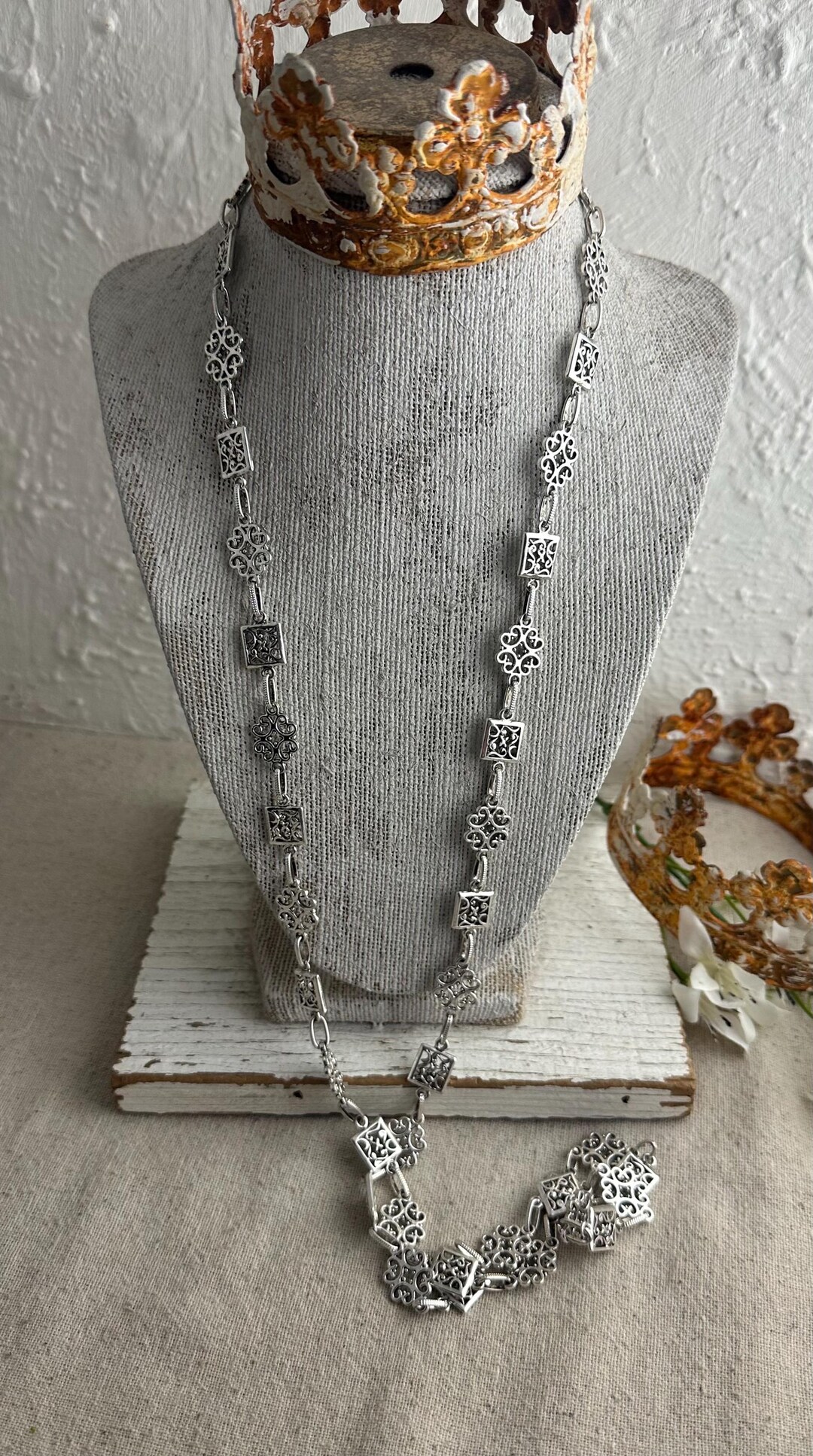 Fancy Link Chain, 36" Long, 3/8" - 1/2" Wide, Silver Tone Base Metal ...