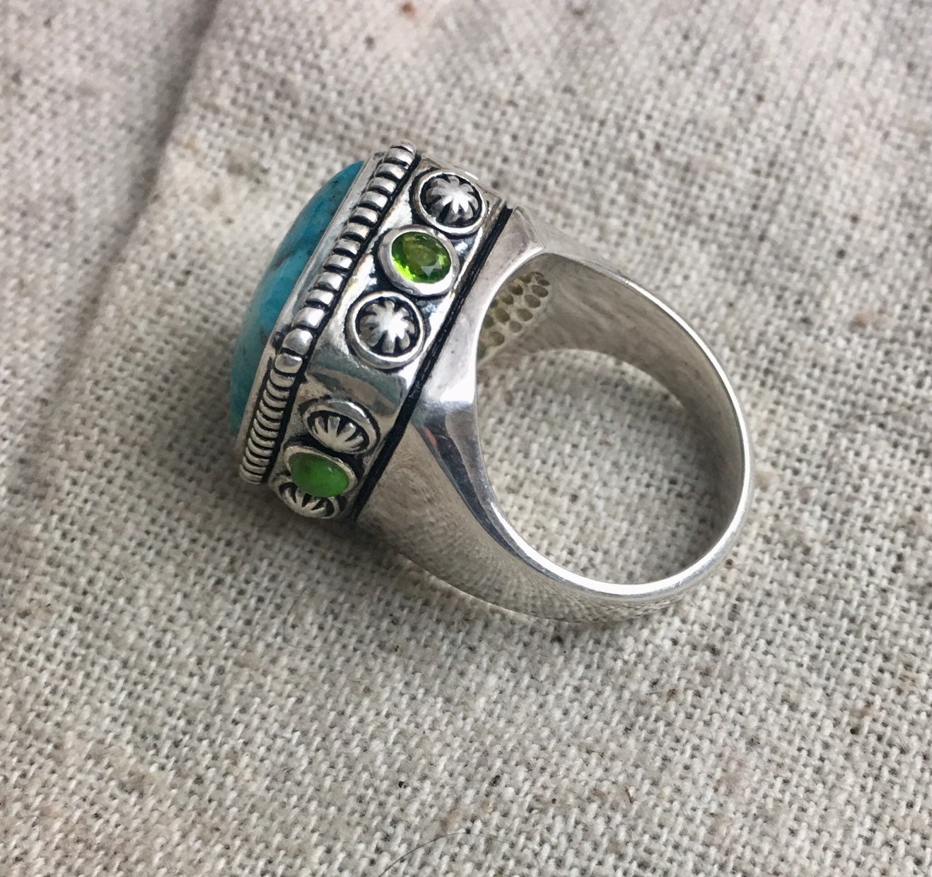 Barse Blue Howlite and Peridot Ring Sterling Size 6 Vintage | Etsy