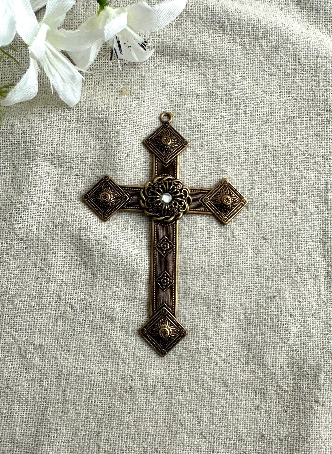 Metal Stamping Cross Pendant, 3 1/4" X 2 1/8", 3 Mm Hole, Bronze Tone ...