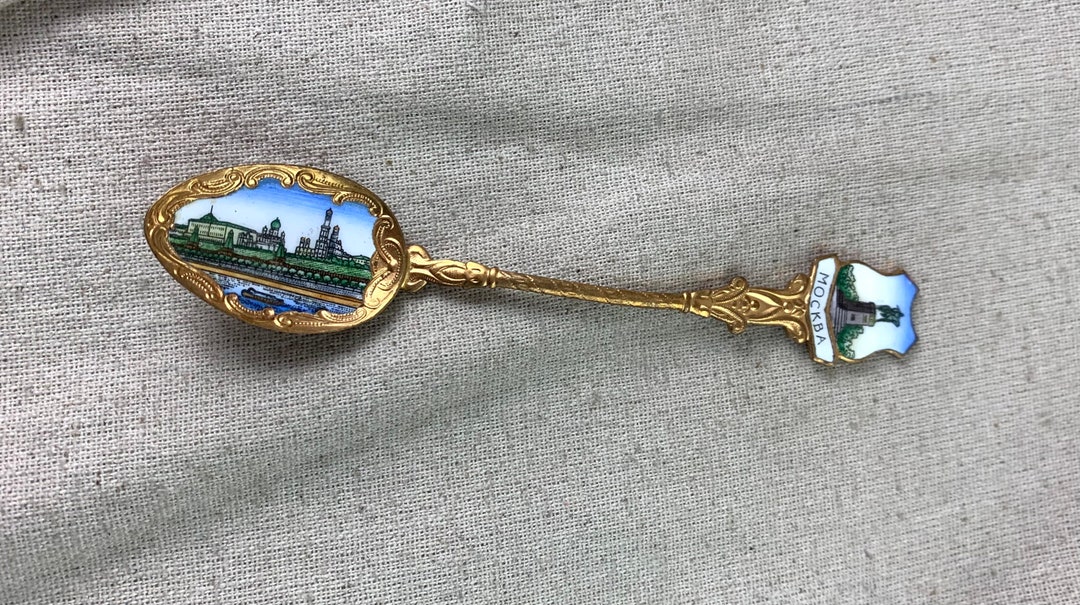 Vintage Souvenir Spoon Mockba moscow, 5 1/8 X 1, Gold Tone Base Metal ...