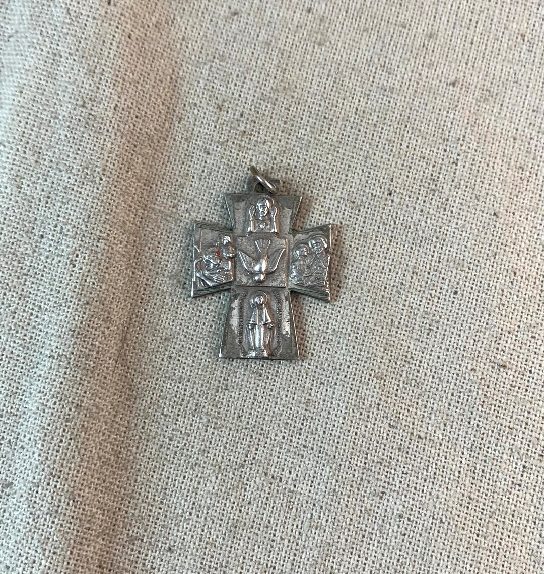 Vintage Saint Joseph and Saint Christopher Four Way Cross Pendant, 1 1/ ...