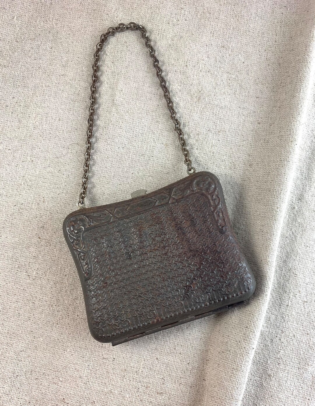 Victorian Faux Mesh Metal Coin Purse, 3" X 3 1/2", 4" Chain Drop ...
