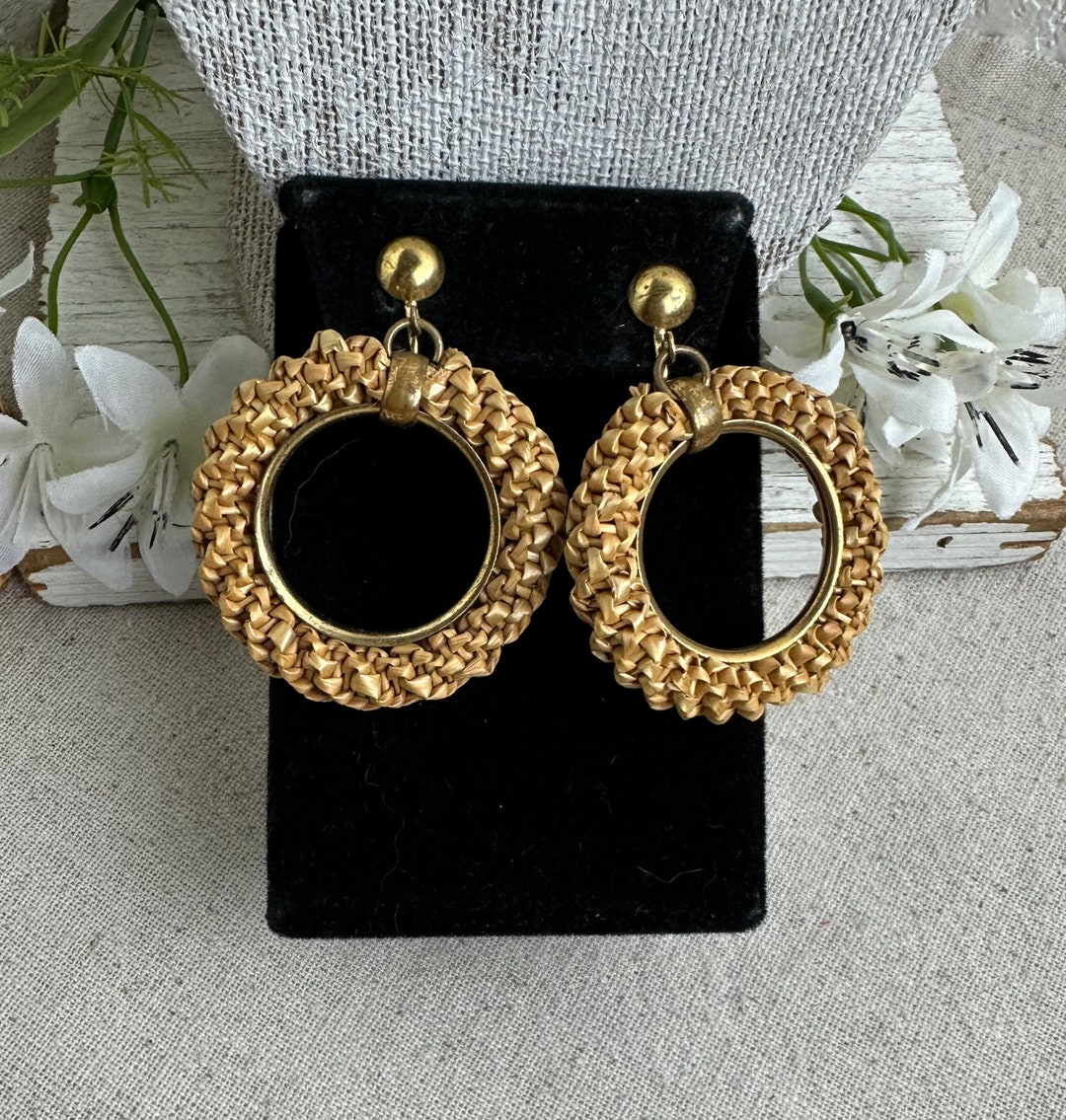 Vintage Woven Basket Style Hoop Screw Back Earrings, 2" X 1 5/8", Gold ...