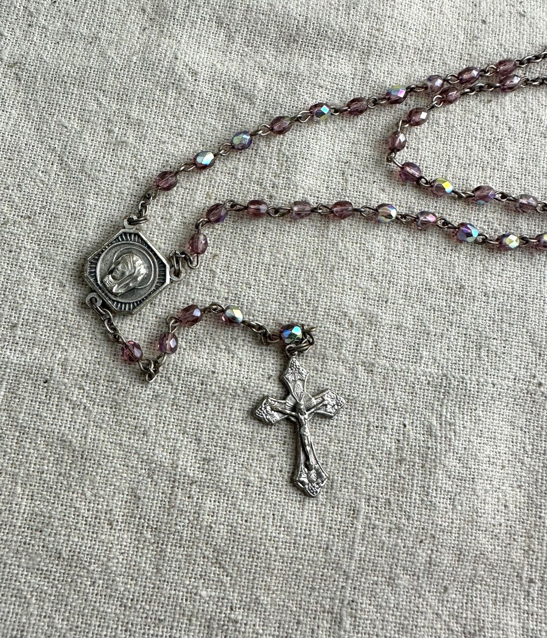 Pope Francis Rosary, 4 Mm Purple Glass Beads, 15" Long From End to End ...