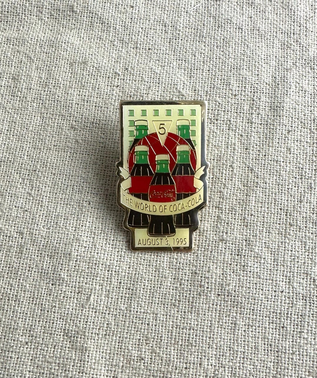 The World of Coca Cola Lapel Pin, 1 3/8" X 7/8", Dated August 3, 1995 ...