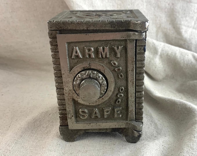 Antique Cast Iron Safe Bank, 4 3/8" X 2 7/8" X 2 1/2", Army Safe ...