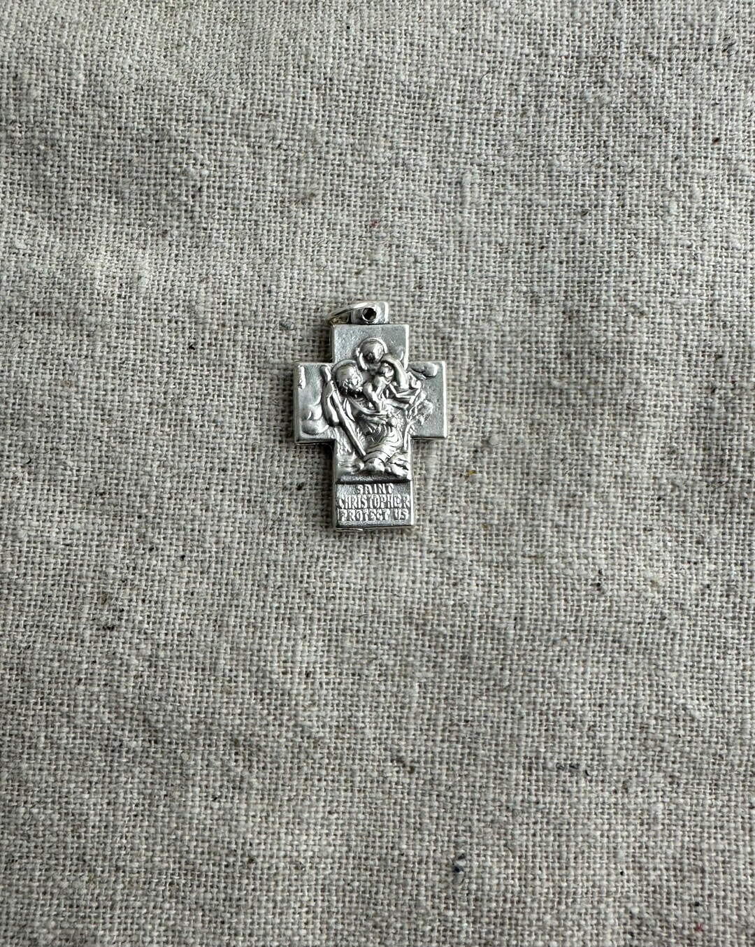 Saint Christopher Cross Medal, Two Sided, Jesus, Mary, Joseph, 1" X 3/4 ...