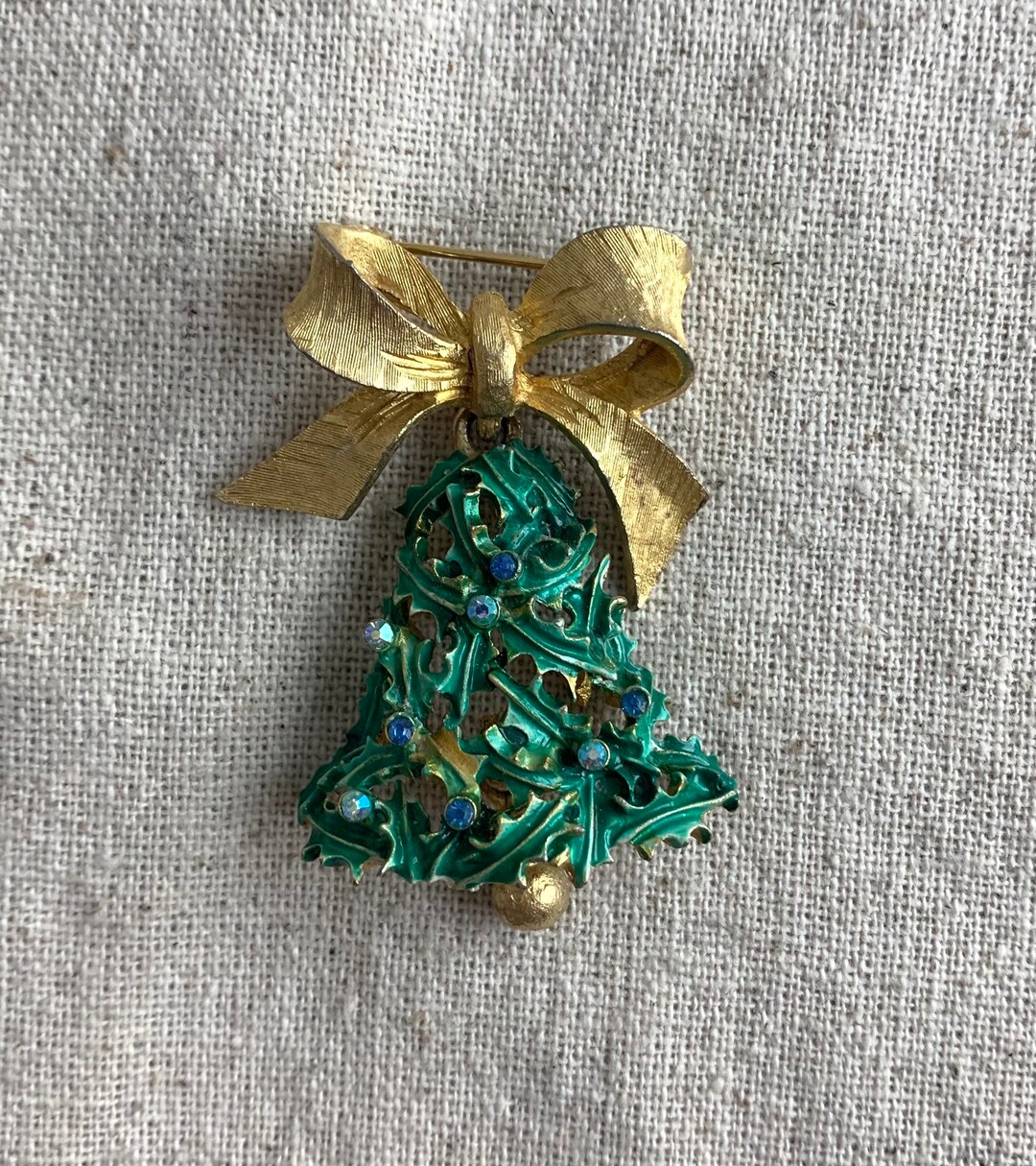 MYLU Tree Brooch, 2 X 1 1/4, Rhinestone, Gold Tone Base Metal, Green ...