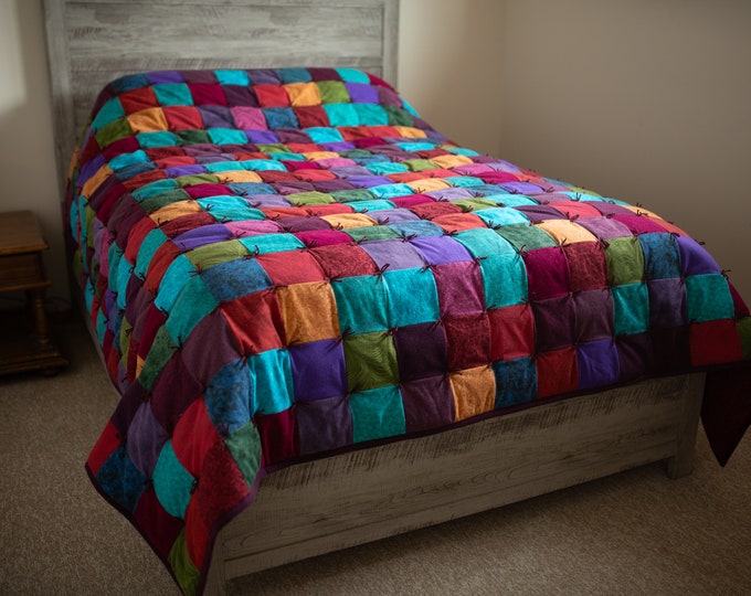 New Finished Jewel Tones King Size Handmade Flannel Patchwork Quilt for ...