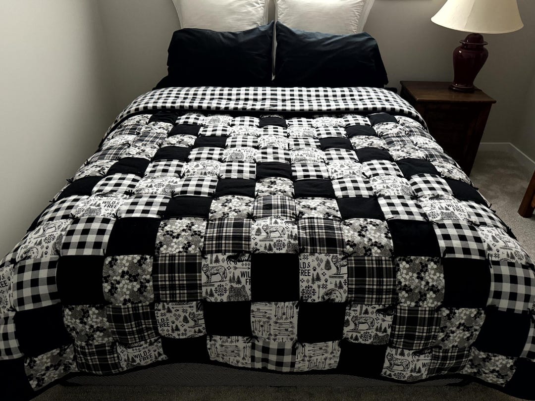 New Black and White Wildlife, Buffalo Plaid Handmade, Handtied, Flannel ...
