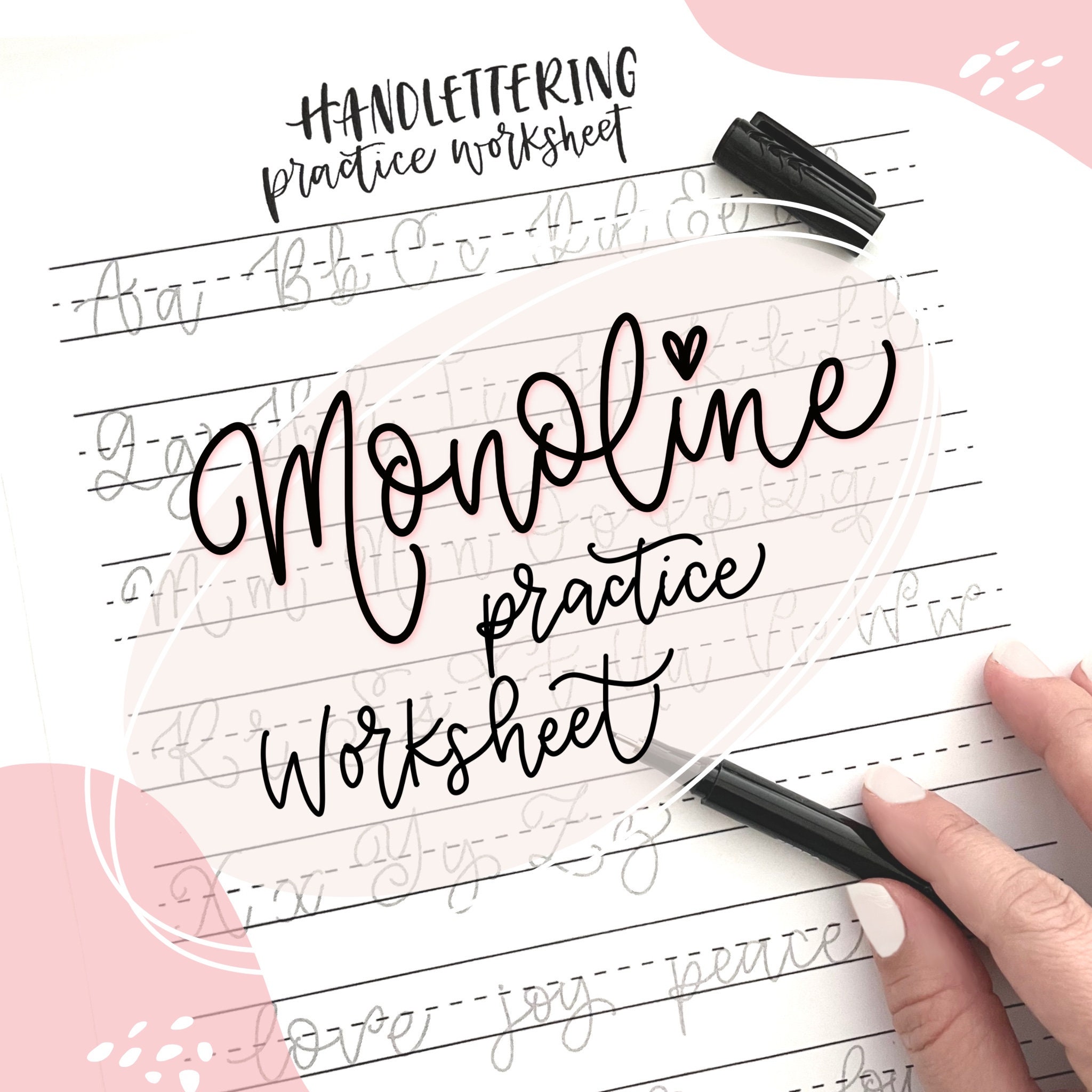 Cursive Monoline Hand Lettering Style Practice Worksheet | Etsy