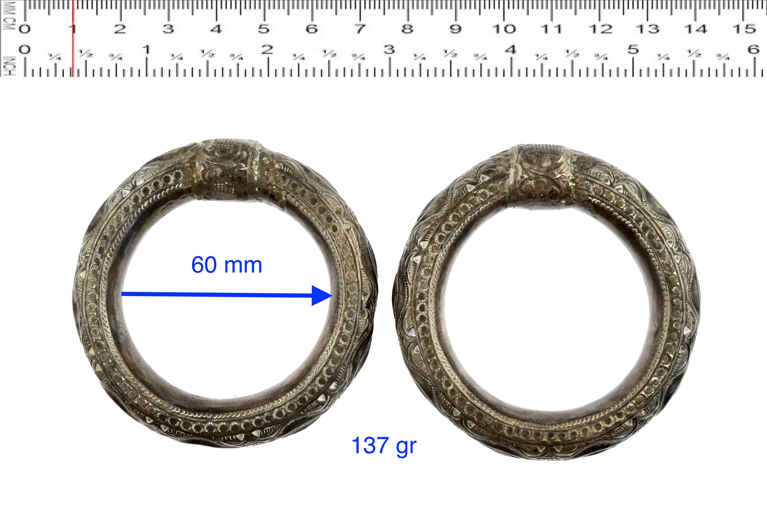 Rare Pair of Omani Antique Silver Elbow Rings with Evil Eye Design
