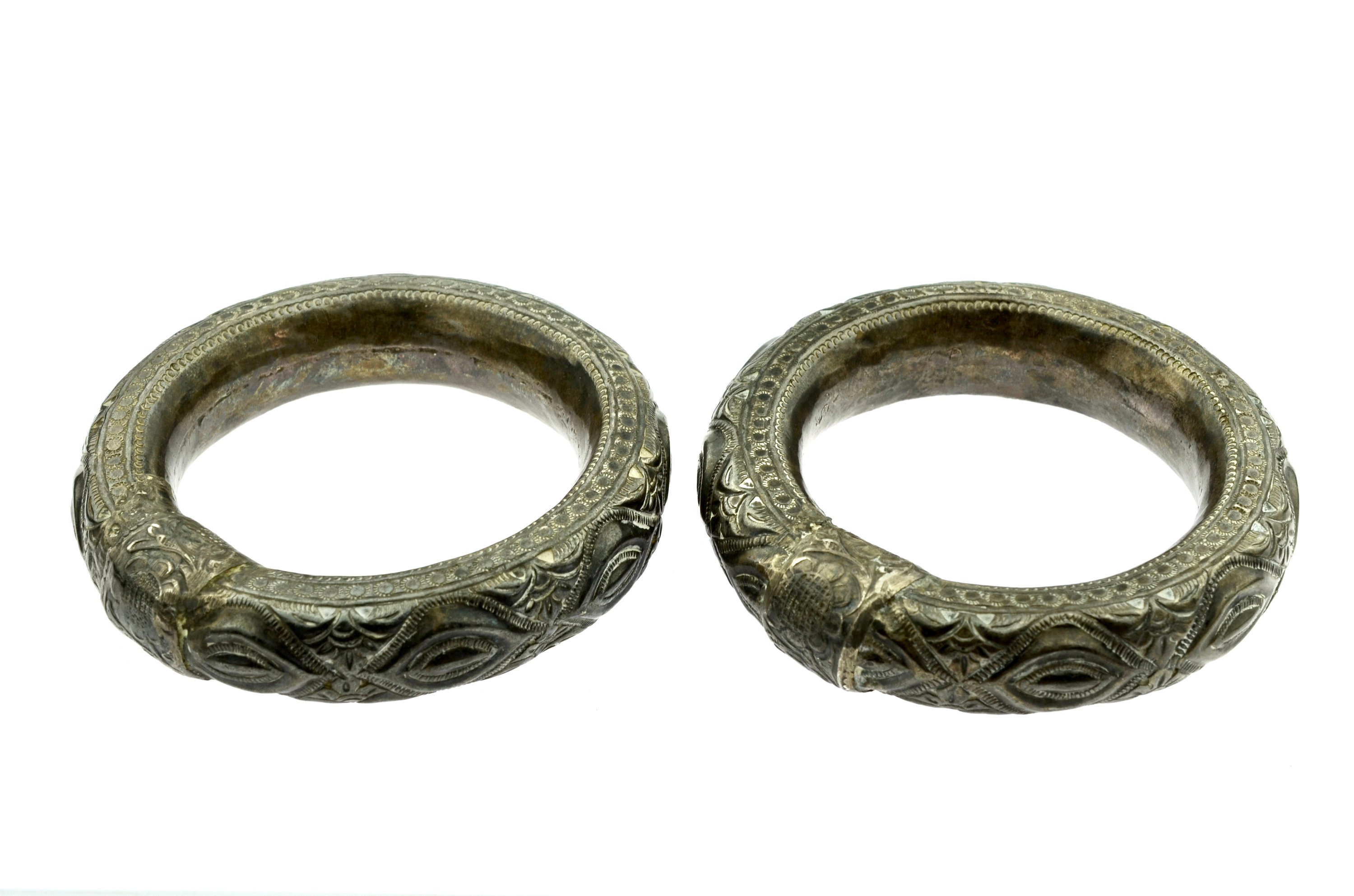 Rare Pair of Omani Antique Silver Elbow Rings with Evil Eye Design