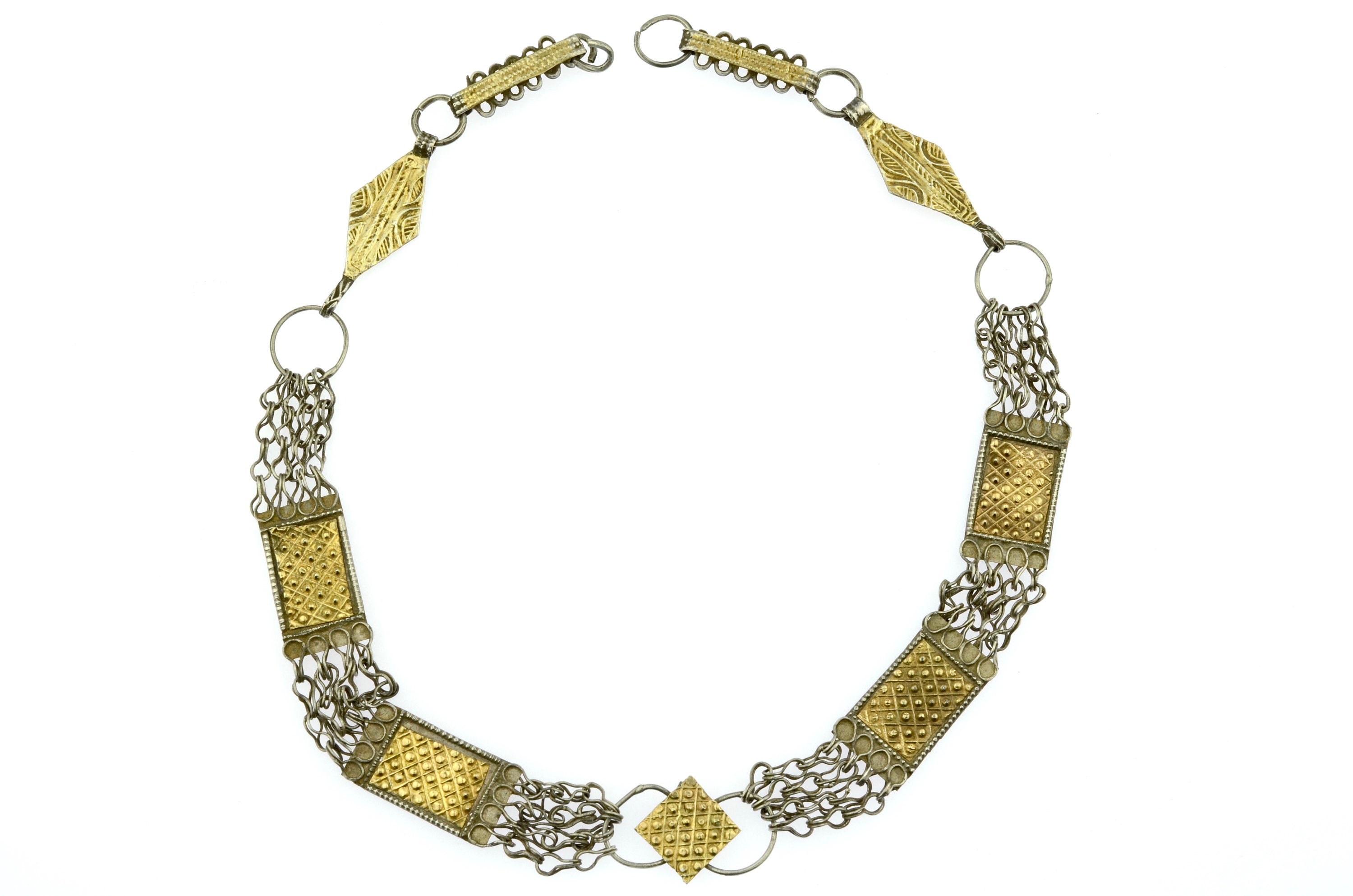 Antique silver and gold Omani necklace. Shibgat Shubqah. Old element of ...