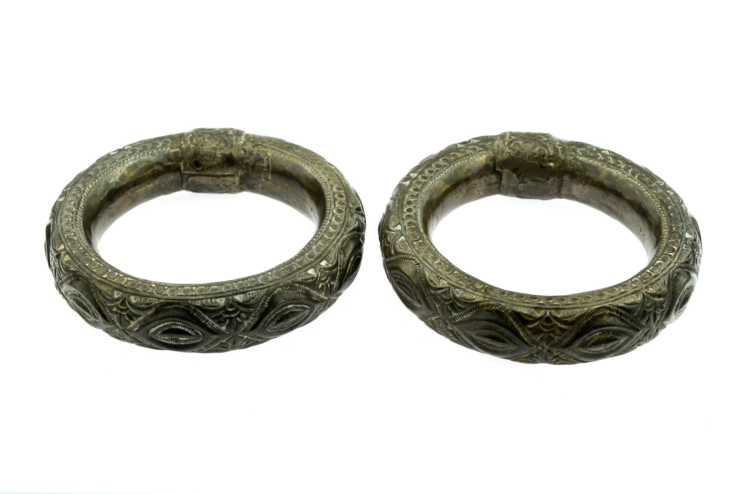 Rare Pair of Omani Antique Silver Elbow Rings with Evil Eye Design