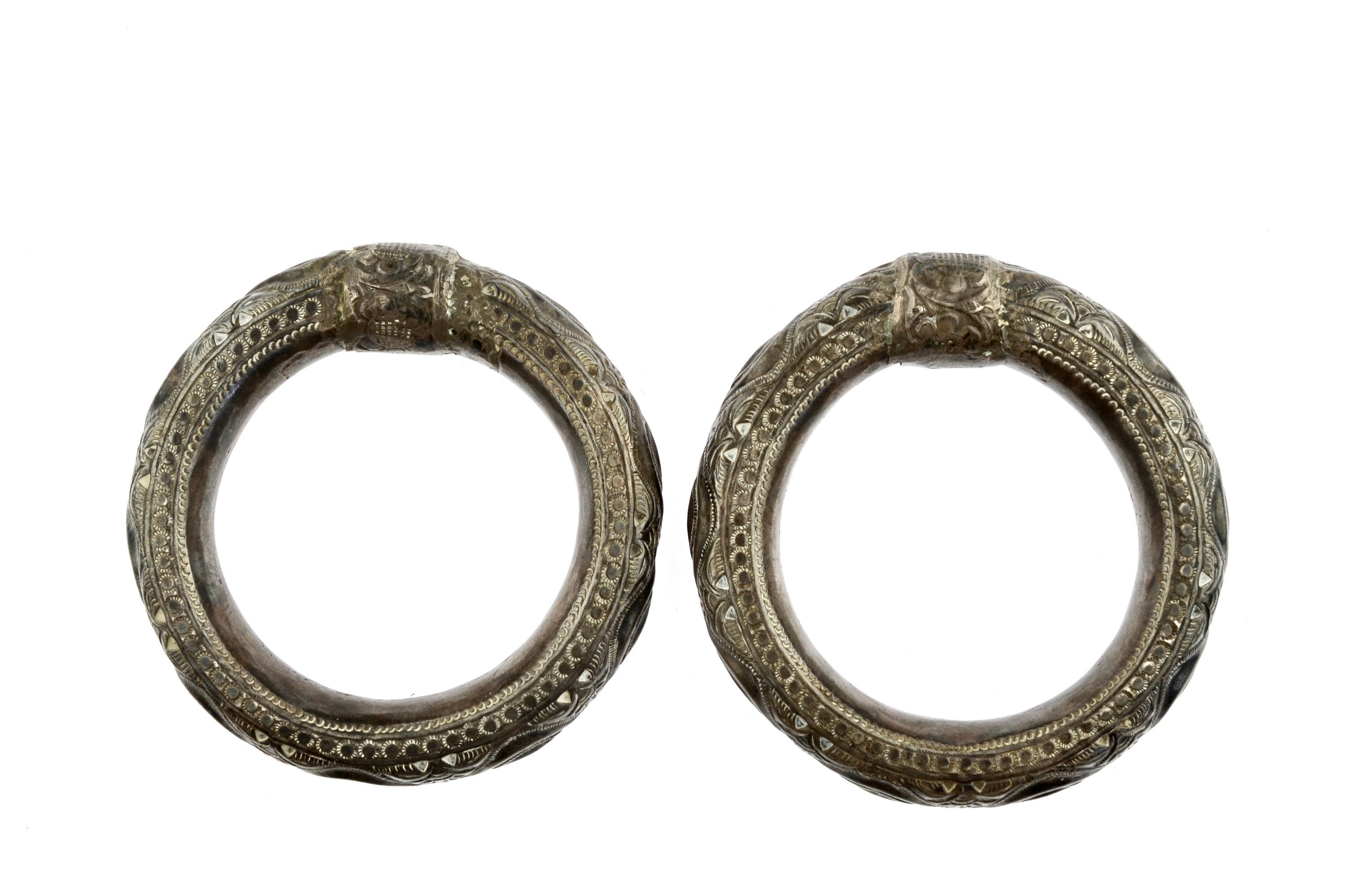 Rare Pair of Omani Antique Silver Elbow Rings with Evil Eye Design