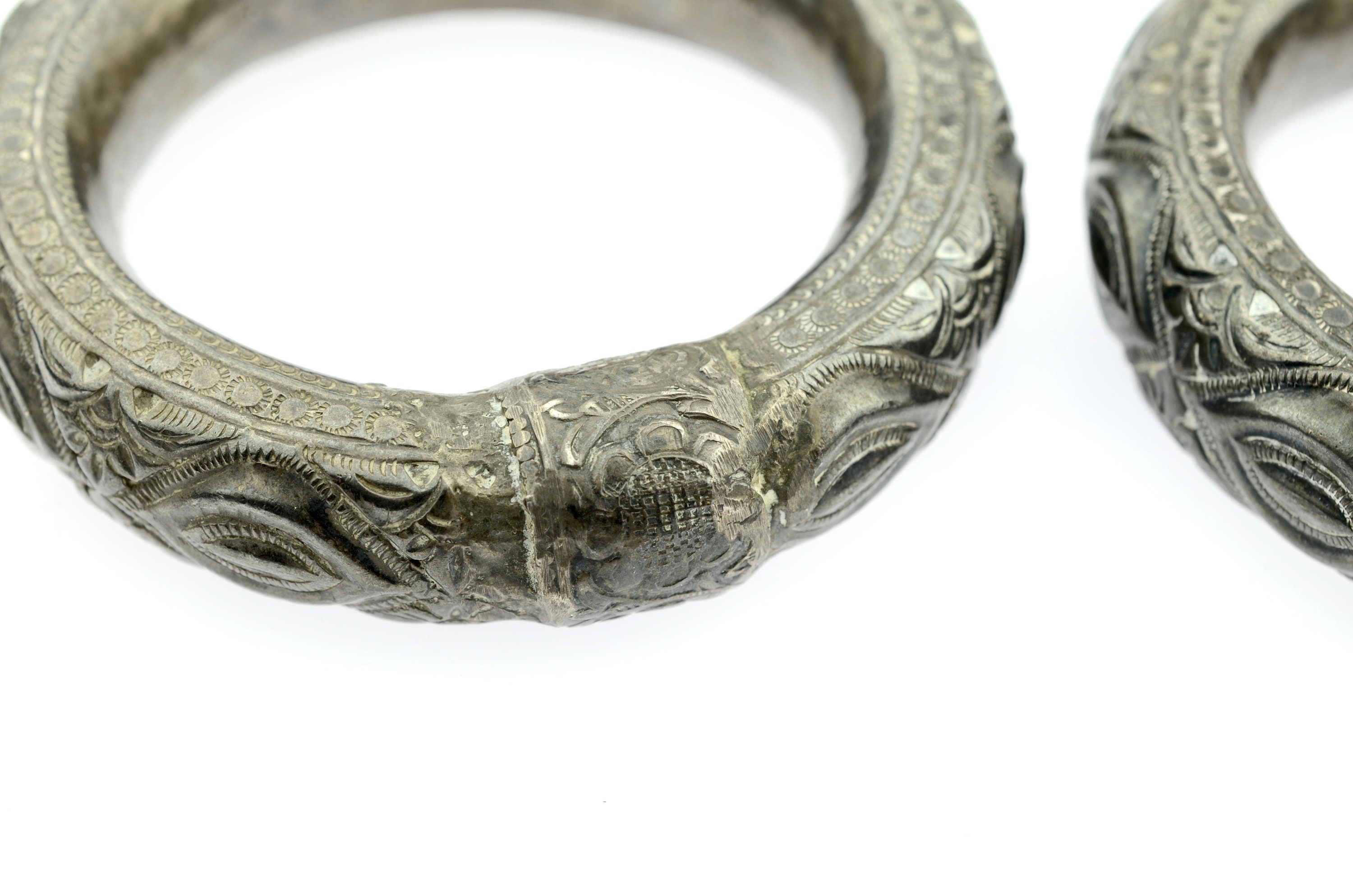 Rare Pair of Omani Antique Silver Elbow Rings with Evil Eye Design