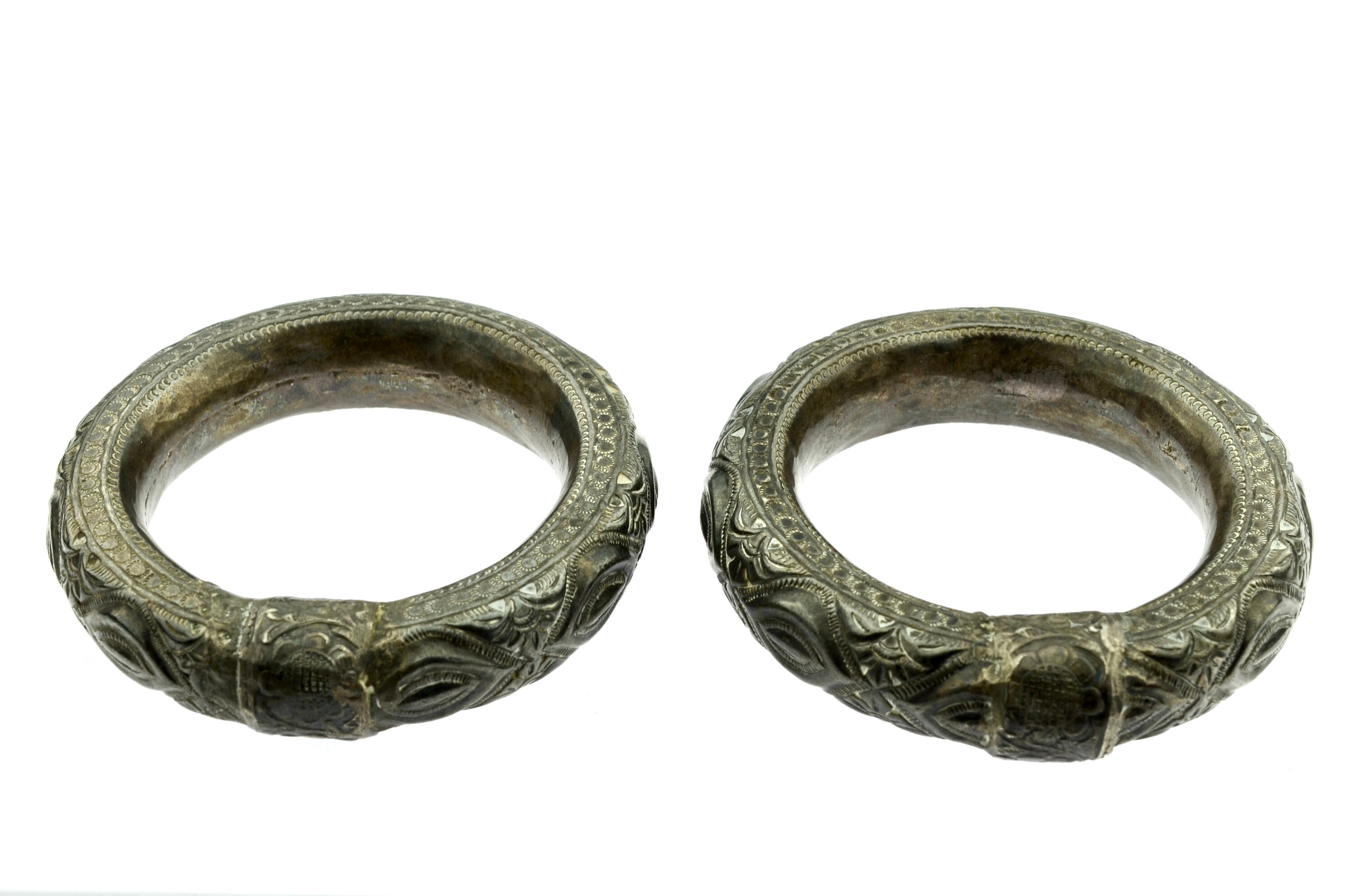 Rare Pair of Omani Antique Silver Elbow Rings with Evil Eye Design