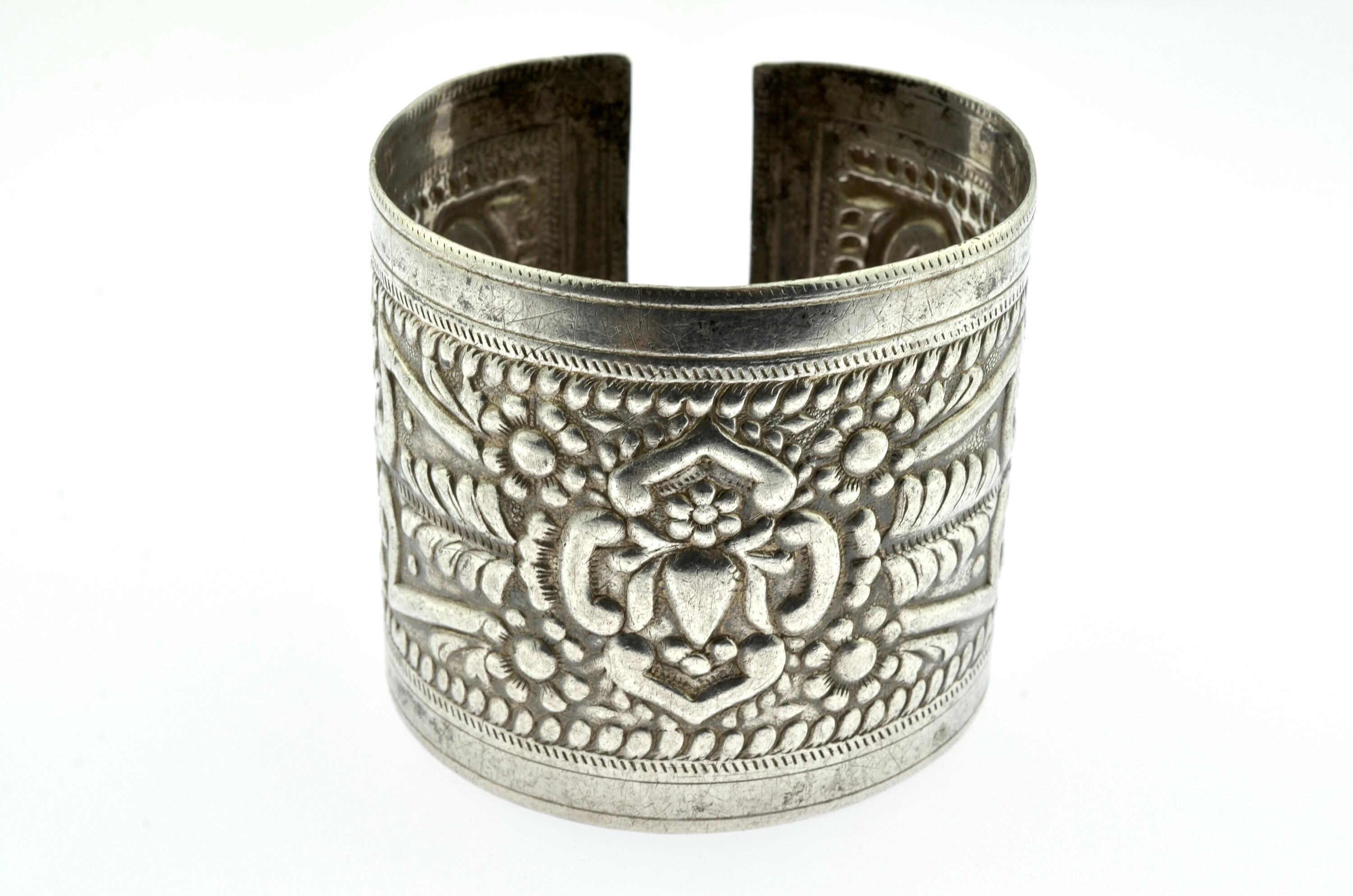 High grade silver stamped from Tripoli Berber cuff bracelet. Old silver ...