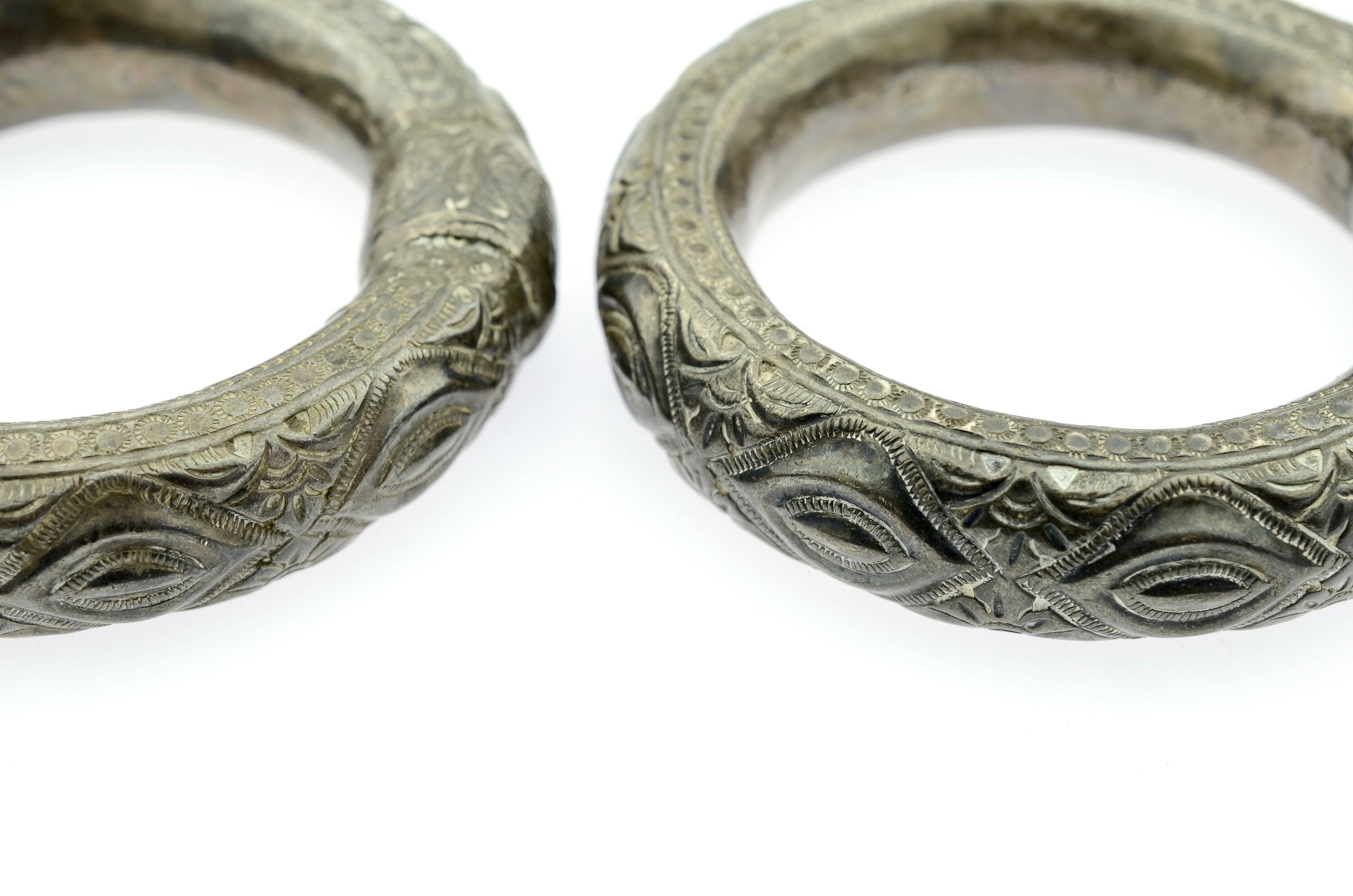 Rare Pair of Omani Antique Silver Elbow Rings with Evil Eye Design