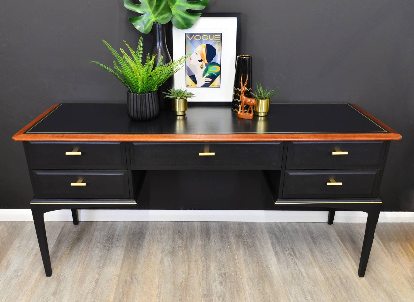 Vintage Stag Desk, Black and Gold Desk, Mid Century Desk. - Etsy UK
