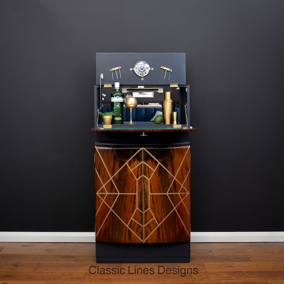 Art Deco Cocktail Cabinet Walnut Cocktail Cabinet drinks Cabinet Painted to Order. Etsy